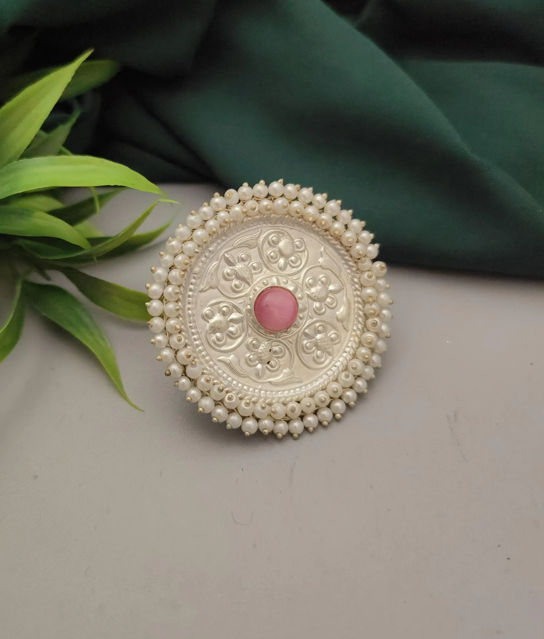 Stylish Pink 925 Silver Jumbo Ring - Adjustable For Women - Glamaya
