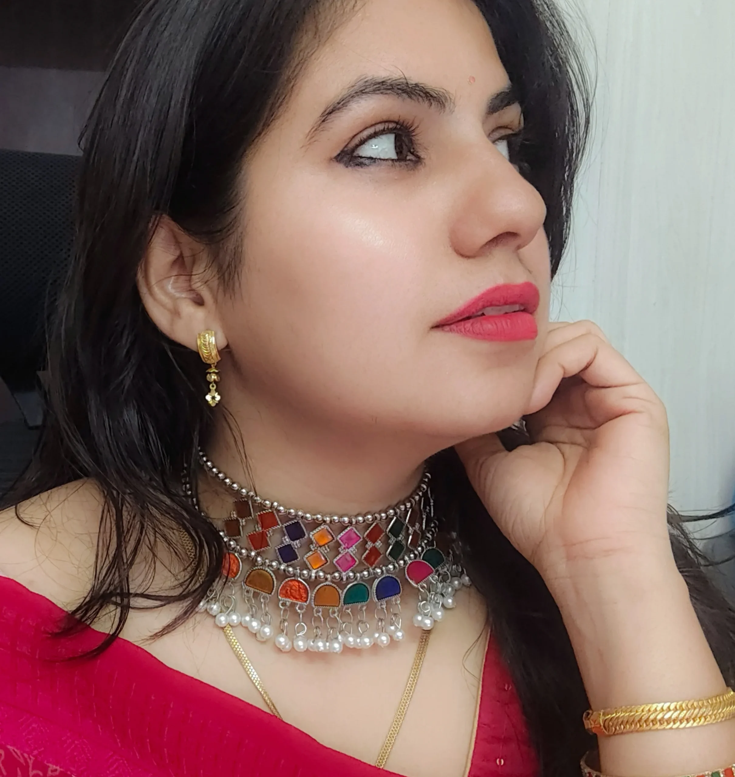 Chic Multicolour Oxidised Hasli Set - Glamaya