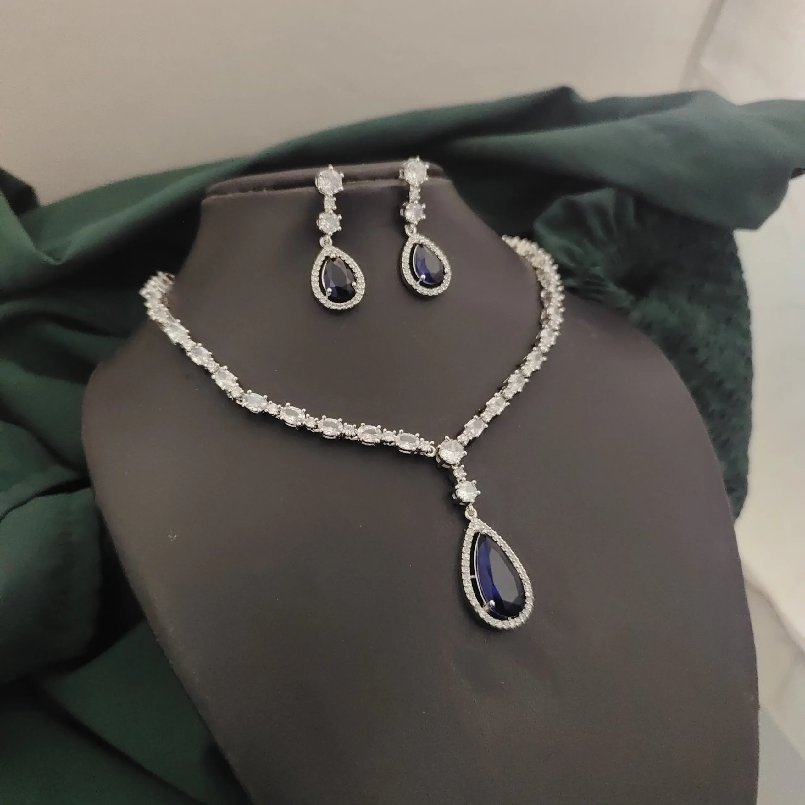 Blue Bollywood Celebrity Necklace Earring Set - Glamaya