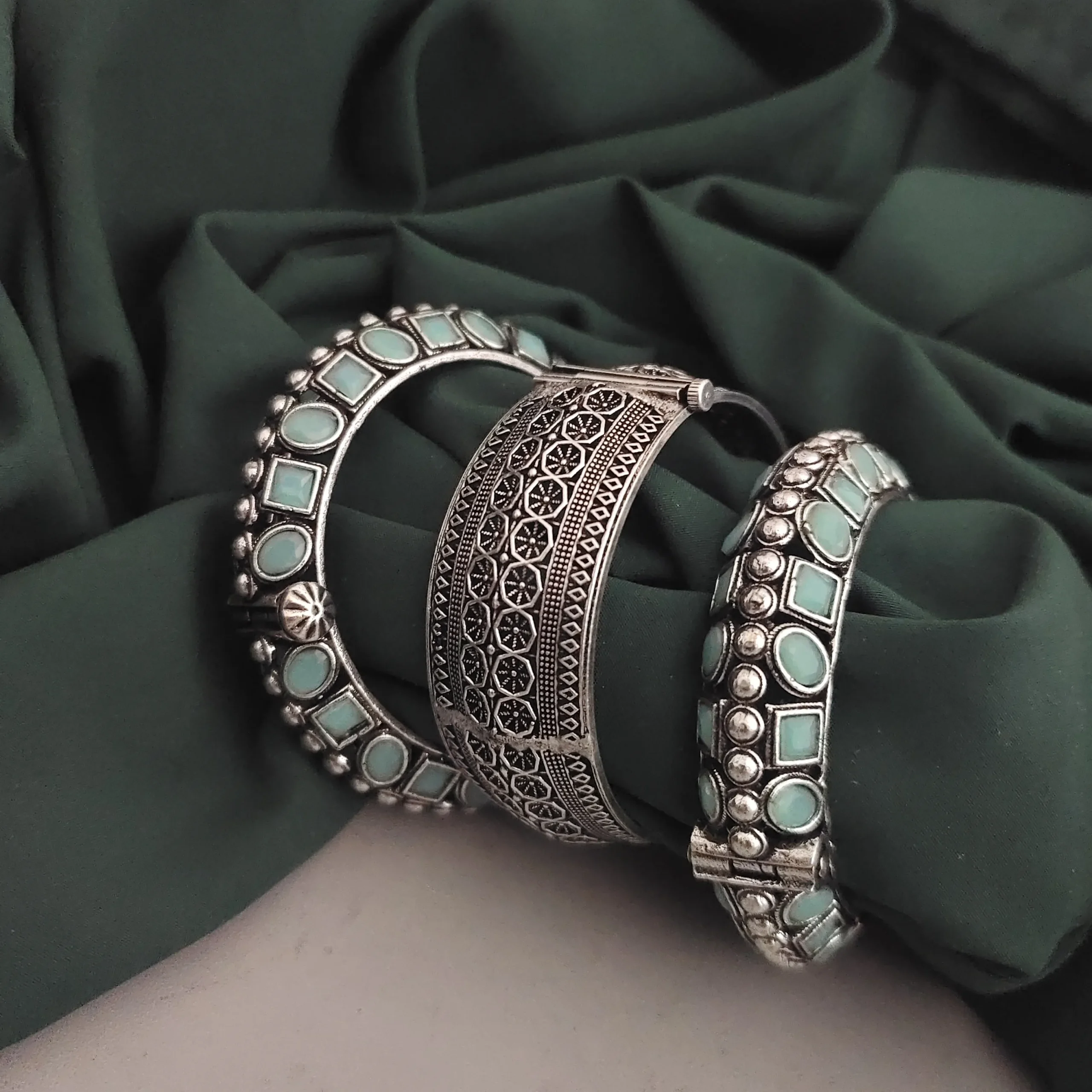 Sky Blue Oxidised Bangles Set - Trendy Armlets For Women - Glamaya