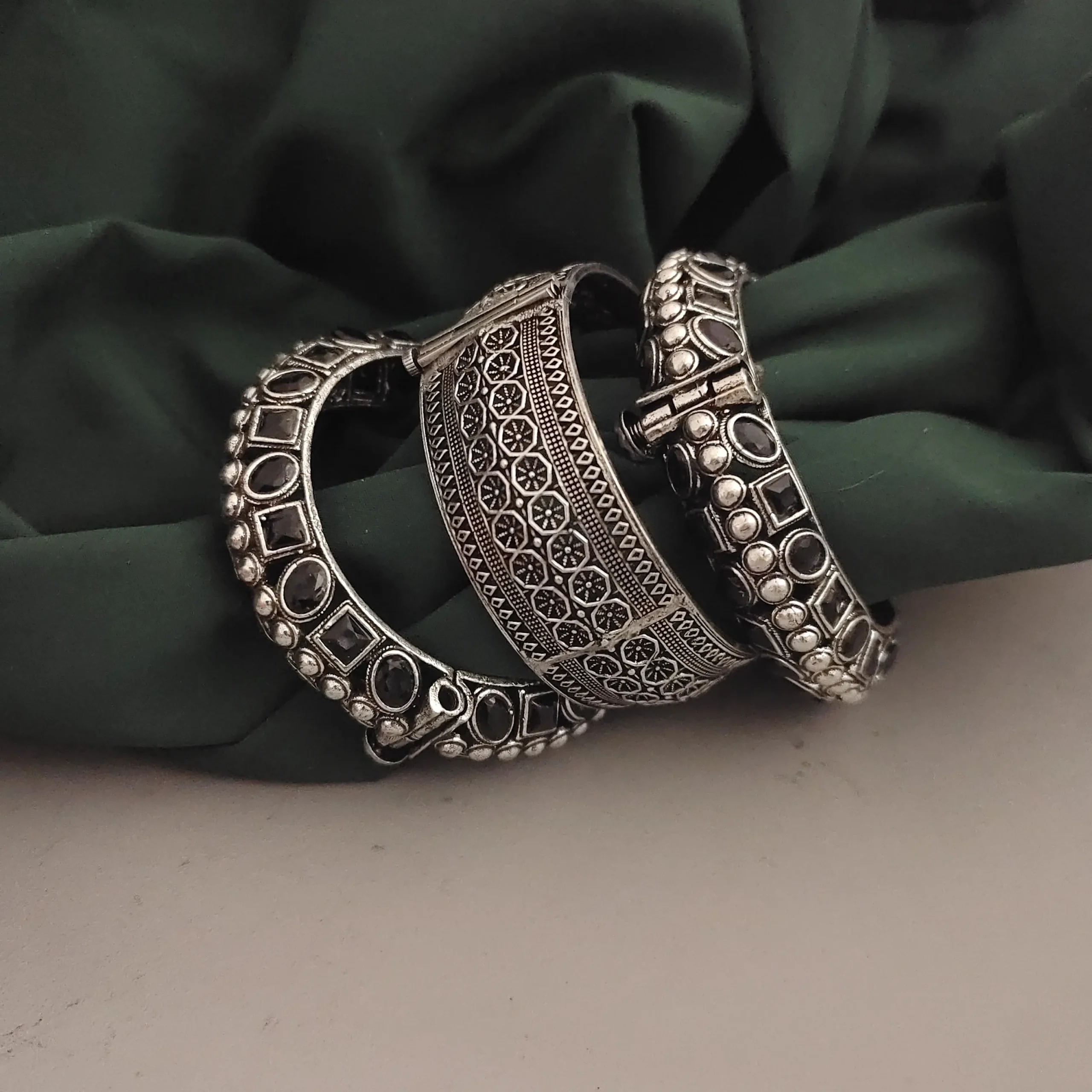 Black Oxidised Bangles Combo Set - Trendy 3 Pc Design - Glamaya