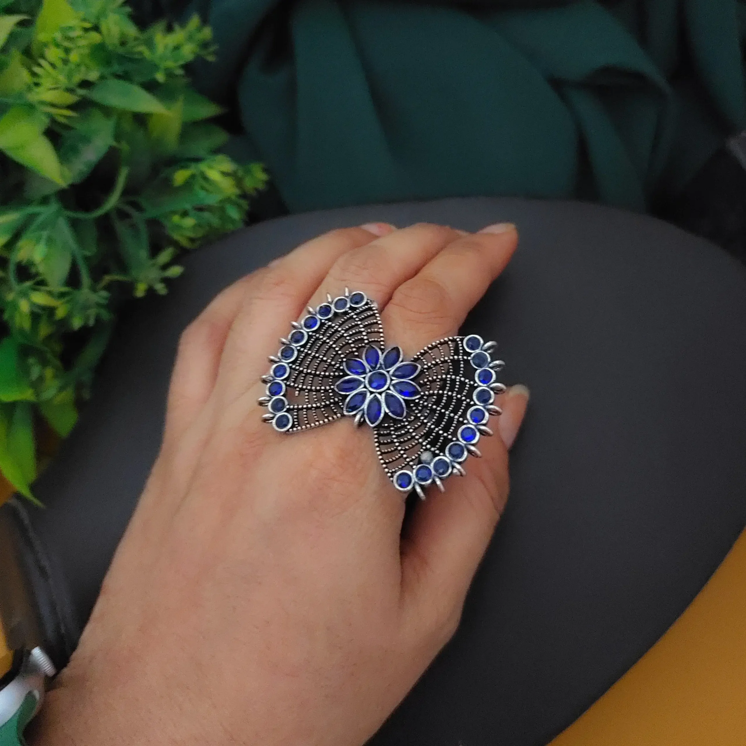 Blue Stone Bow Adjustable Rings: Unique Semi-precious Elegance - Glamaya