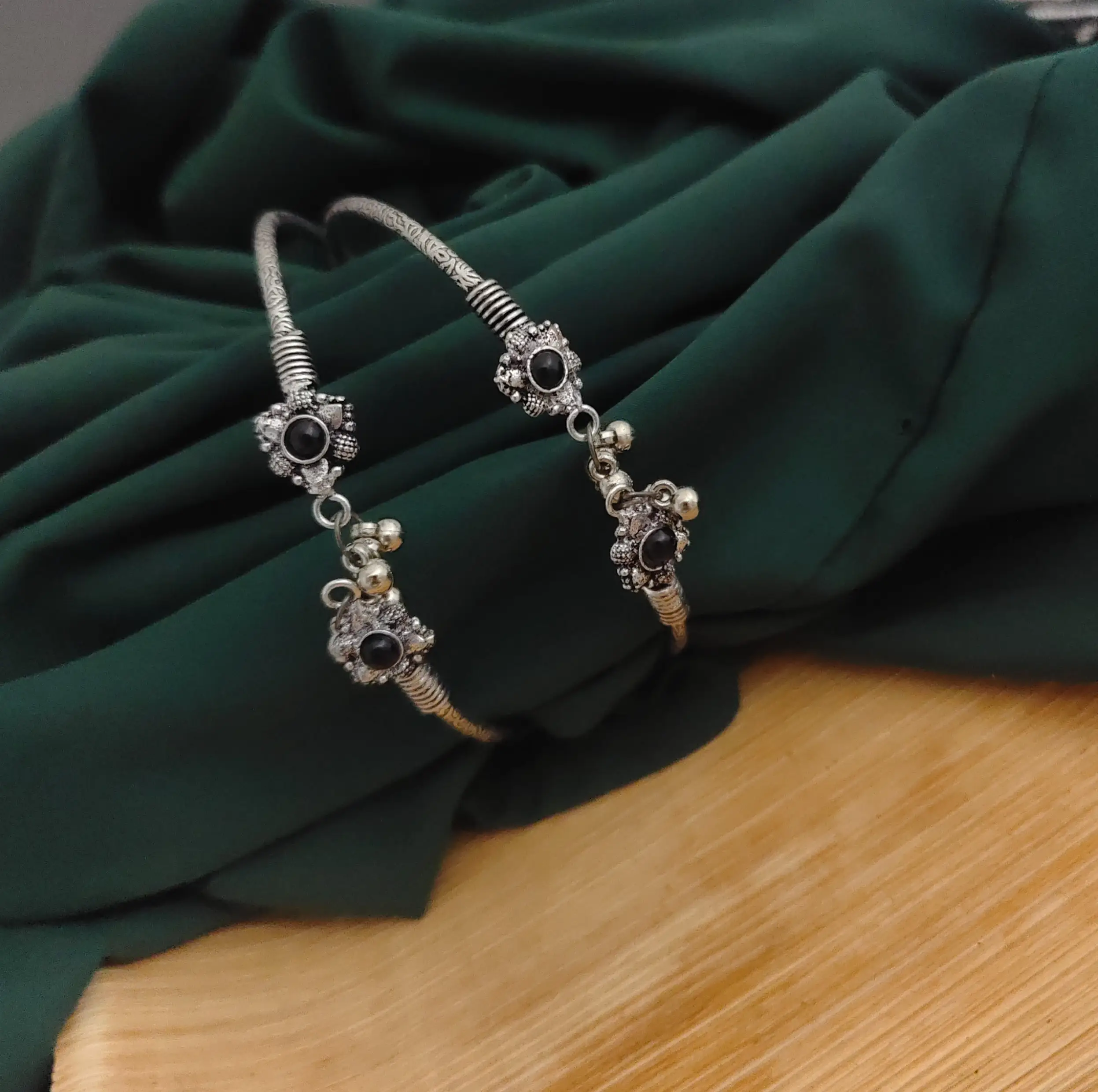 Stylish Floral Oxidised Foot Kada: Trendy Armlet & Bangle Combo - Glamaya