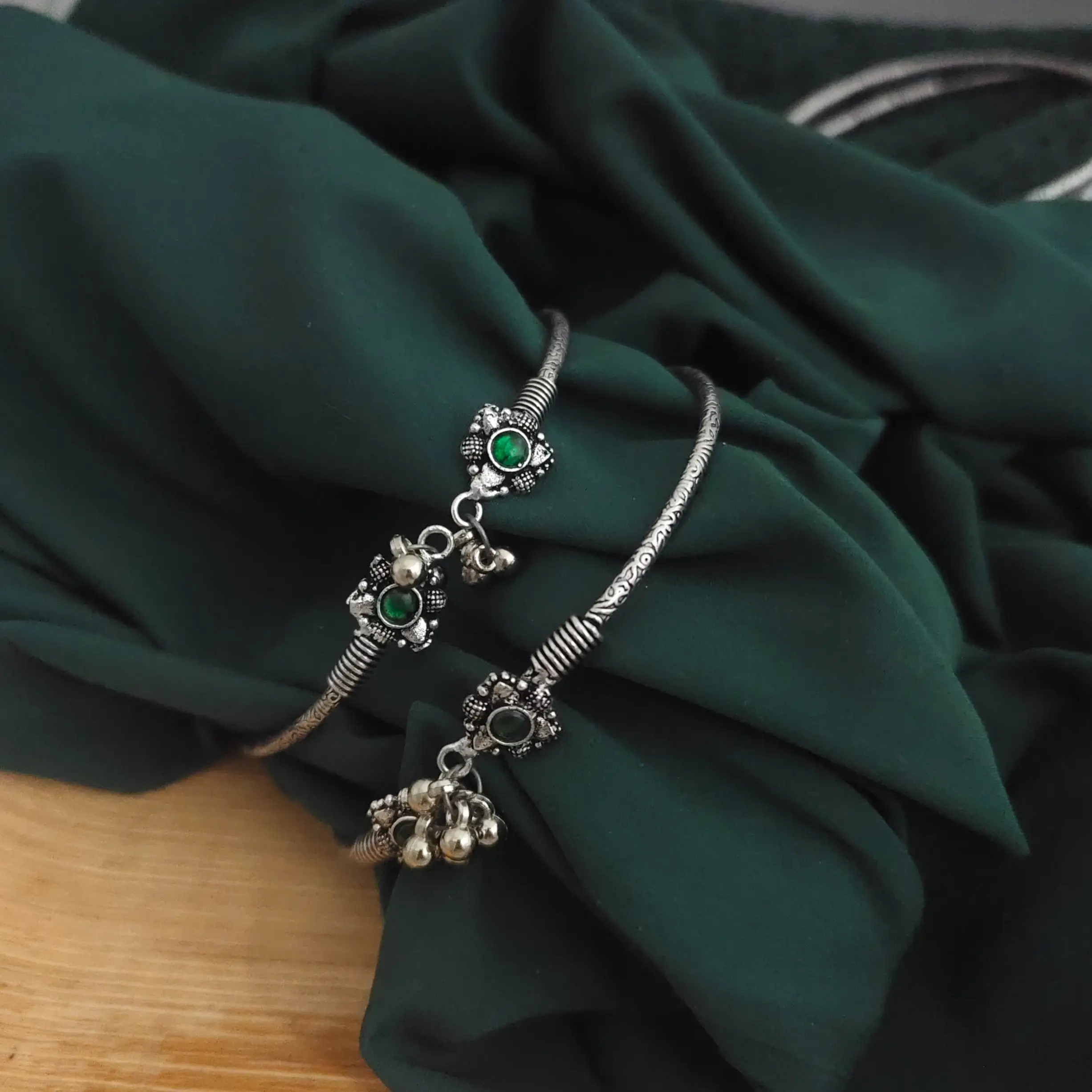 Stylish Floral Oxidised Foot Kada: Trendy Armlet & Bangle Combo - Glamaya