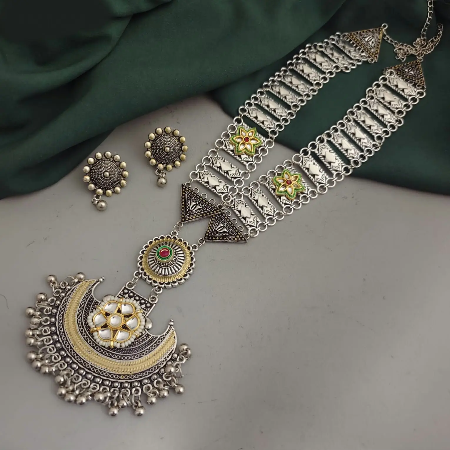 Stylish Oxidised Fusion Necklace Set - Glamaya